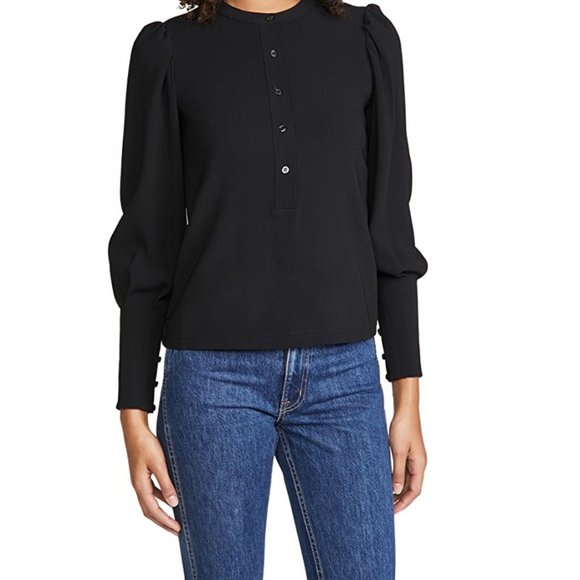 A.L.C. | Tops | Alc Markle Black Long Sleeve Puff Shoulder Button Front ...